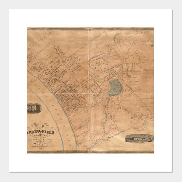 Vintage Map Of Springfield Ma 1851 Springfield Ma Map Posters And Art Prints Teepublic